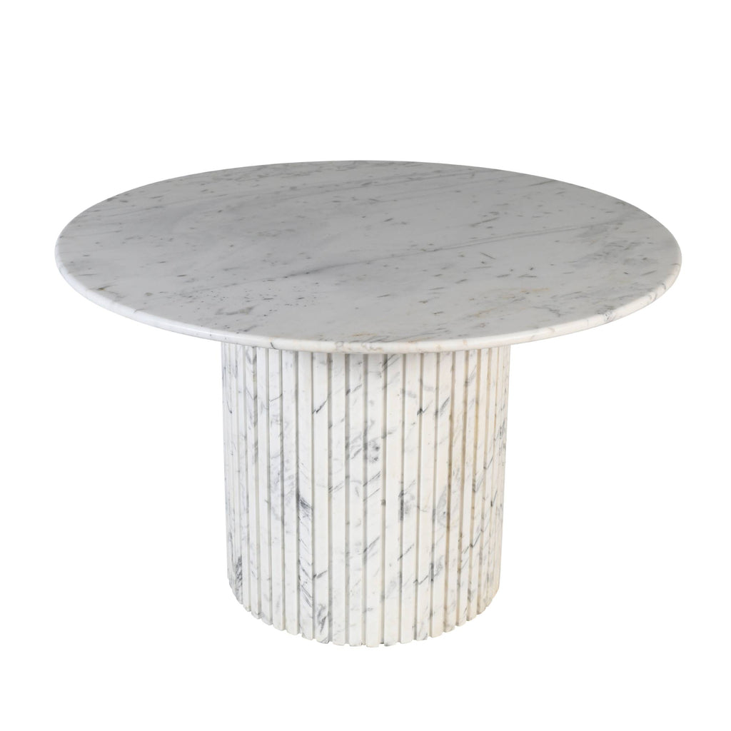 Neelim White Marble dining table ribbed base round – Abitare Interiors